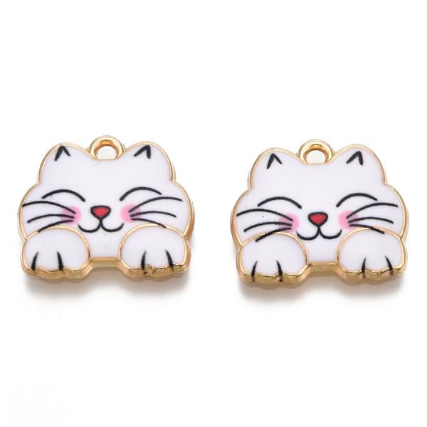 Színes zománcozott fehér cica fityegő/ 2db - Alapanyagok ékszerekhez ...